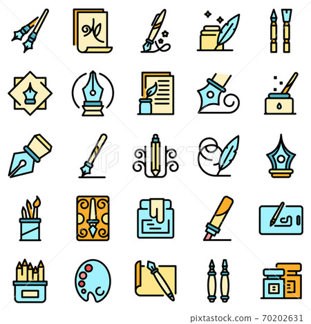 Calligraphy tools icons set vector flat - Stock Illustration [70202631 ...