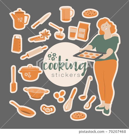 Vector set of kitchen tools stickers for... - Stock Illustration ...
