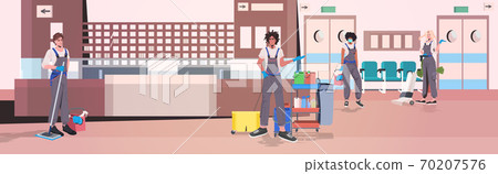 professional cleaners team mix race janitors... - Stock Illustration ...