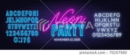 Neon lettering Neon Party on brick wall... - Stock Illustration ...
