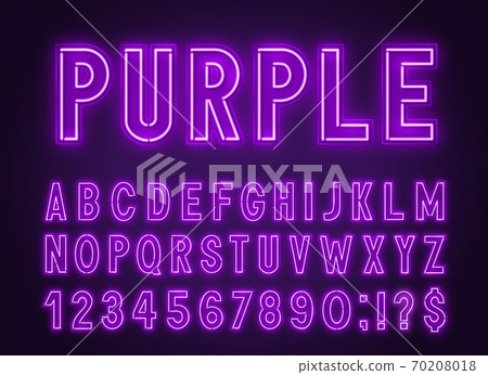 Neon purple font, light alphabet with numbers. - Stock Illustration ...