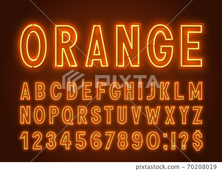 Neon orange font, light alphabet with numbers. - Stock Illustration ...
