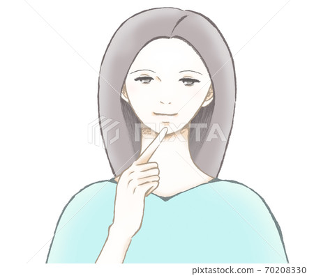 Illustration of a young woman pointing to her chin - Stock Illustration ...
