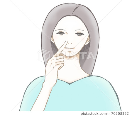 Illustration of a young woman pointing nose - Stock Illustration ...