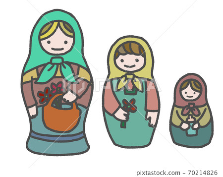 Cute matryoshka hand-drawn illustration (gray... - Stock Illustration ...