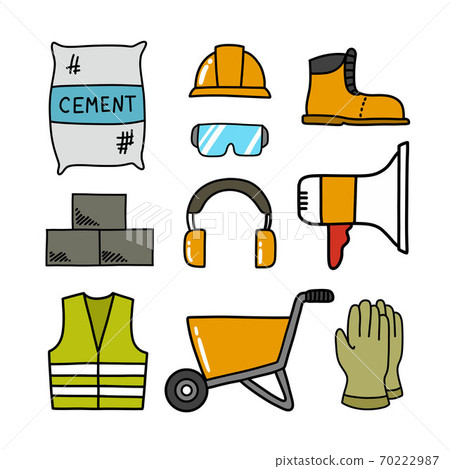 construction doodle icons set, vector color - Stock Illustration ...