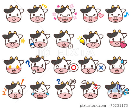 Cute cow character face set with various facial... - Stock Illustration ...