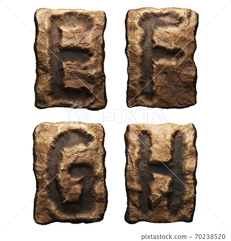 Set of rocky letters E, F, G, H. Font of stone... - Stock Illustration ...