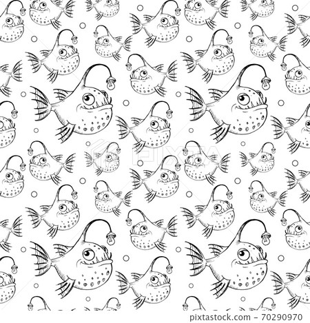 Funny fish pattern. Hand drawn fishes with... - Stock Illustration ...