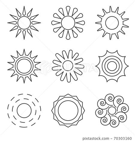 Sun black line icon logotype summer web vector set - Stock Illustration ...