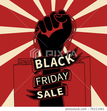 Hand with shopping bag poster black friday sale... - Stock Illustration ...