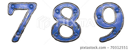 Set of numbers 7, 8, 9 made of painted metal... - Stock Illustration ...