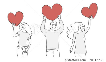 People holding red hearts over head. - Stock Illustration [70312733 ...