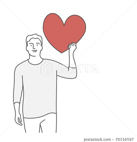 Man or student holding red heart over head. - Stock Illustration ...