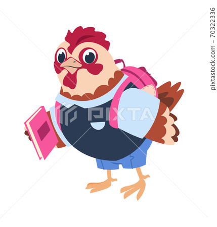 Cute cartoon chicken with book and backpack.... - Stock Illustration ...