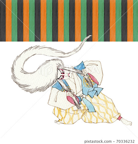 Mukimi Kuma Renjishi White Kabuki Kumadori... - Stock Illustration ...