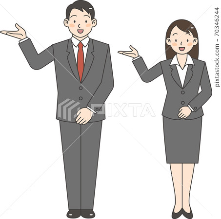 Men and women in suits who guide with a smile - Stock Illustration ...