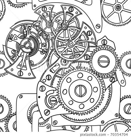 Seamless pattern hand-drawing clockwork... - Stock Illustration ...