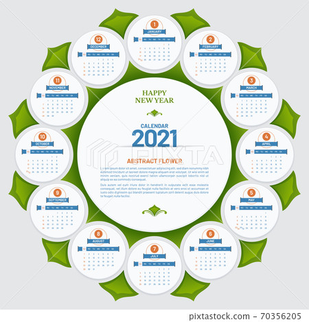 Flower Shaped Poster Calendar 2021 Design... - Stock Illustration ...