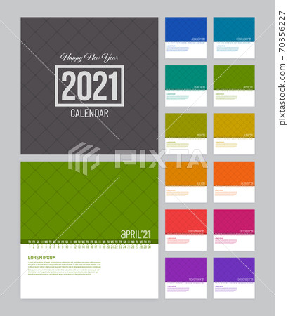 Colorful Linear Calendar 2021 Vector Design - Stock Illustration ...
