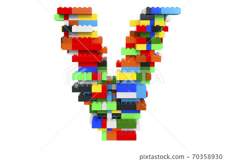 Letter V from colorful building toy blocks, 3D... - Stock Illustration ...