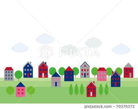 Spring cityscape white background clouds - Stock Illustration [70370372 ...