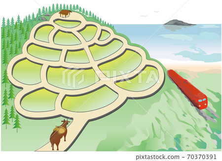 Ushi-kun and rice terraces 2 (step fields and... - Stock Illustration ...
