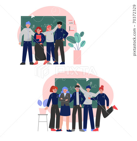 Group of Students Standing Together in Front of... - Stock Illustration ...