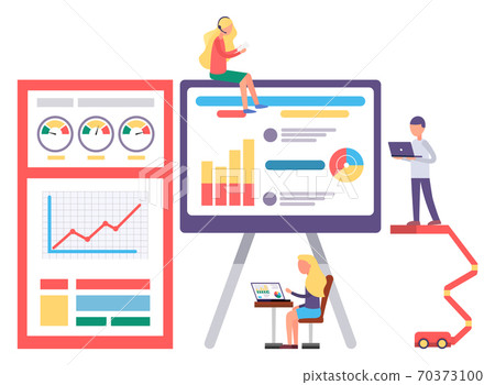 Engineer Working with Graph Report in Pc Vector - Stock Illustration ...