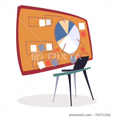 Board with Diagrams, Workplace with PC Computer - Stock Illustration ...