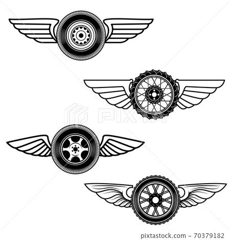 Set of winged wheels. Design element for logo,... - Stock Illustration ...