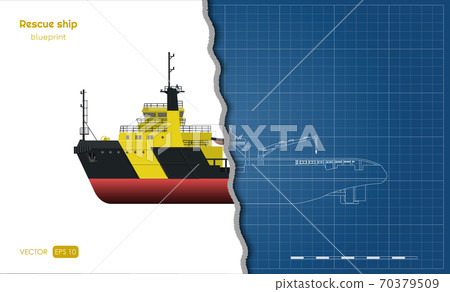 Outline blueprint of rescue ship on white... - Stock Illustration ...