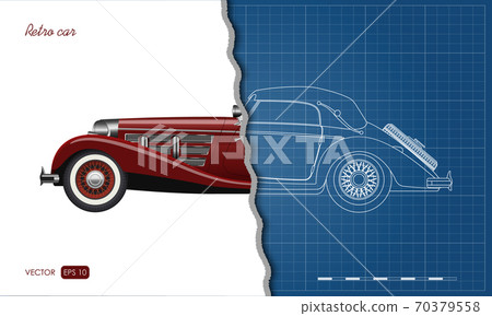 Outline blueprint of retro car. Vintage... - Stock Illustration ...