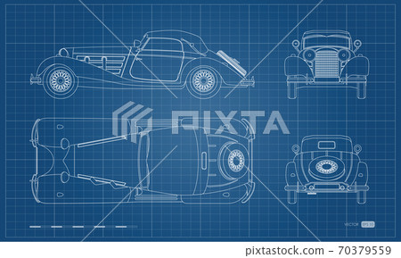 Outline blueprint of retro car. Vintage... - Stock Illustration ...