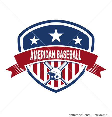 Emblem with crossed baseball bat and baseball... - Stock Illustration ...