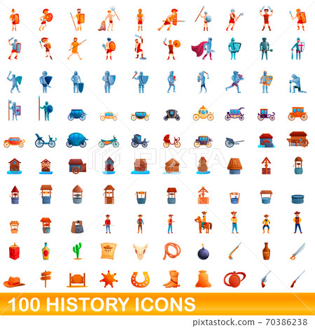 100 history icons set, cartoon style - Stock Illustration [70386238 ...