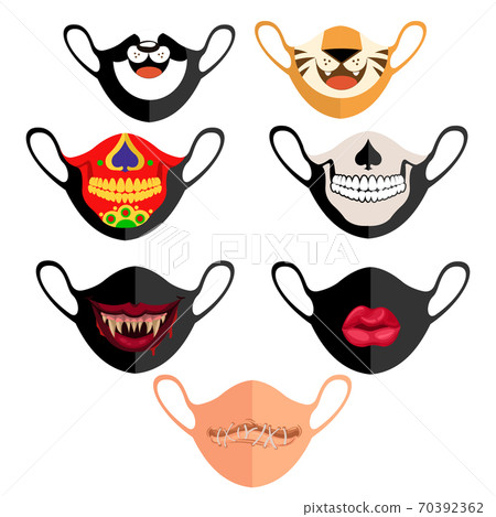 Cartoon Color Different Face Masks Icons Set.... - Stock Illustration ...