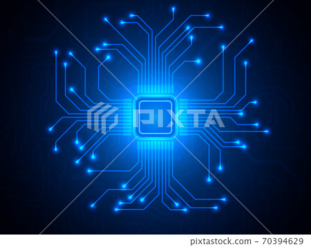 CPU chip on blue background. Microprocessor... - Stock Illustration ...