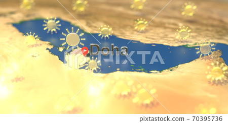 Doha city and sunny weather icon on the map,... - Stock Illustration ...