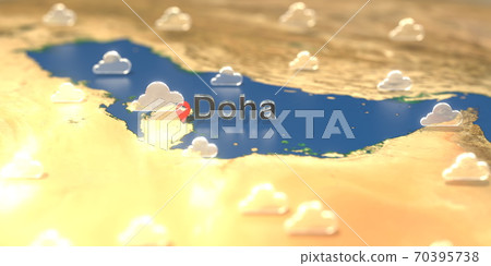 Doha city and cloudy weather icon on the map,... - Stock Illustration ...