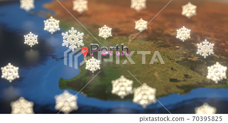 Snowy weather icons near Perth city on the map,... - Stock Illustration ...