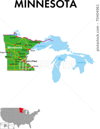 Map of Minnesota State capitals, major cities,... - Stock Illustration ...