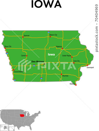 Map of Iowa State capital, major cities, highways - Stock Illustration ...