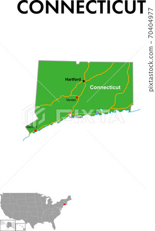 Map of Connecticut State capitals, major... - Stock Illustration ...