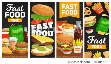 Fast food vector banners cartoon street food meals - Stock Illustration ...