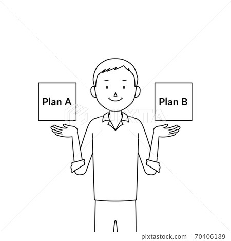 Illustration of a man comparing two plans... - Stock Illustration ...