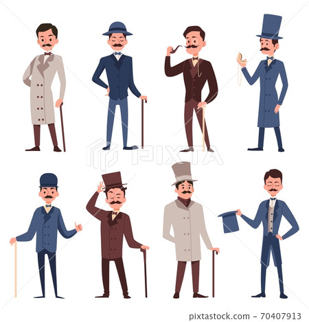 Victorian gentlemen set - cartoon men in... - Stock Illustration ...