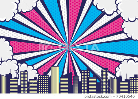 Comic art style clouds, sky and city background... - Stock Illustration ...