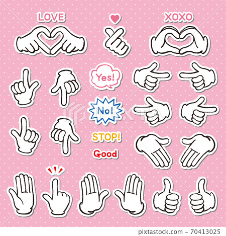 Sticker-style hand gestures & hand-signed chalk... - Stock Illustration ...