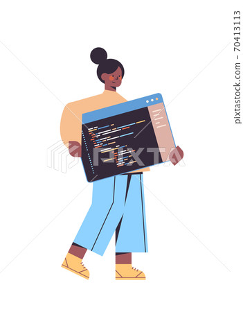 female web developer creating program code... - Stock Illustration ...